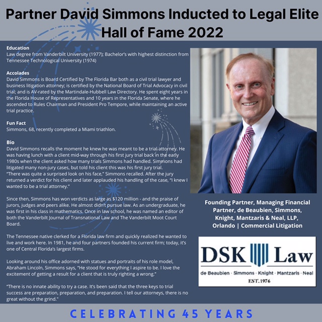 Partner David Simmons Inducted to Legal Elite Hall of Fame 2022 – DSK Law
